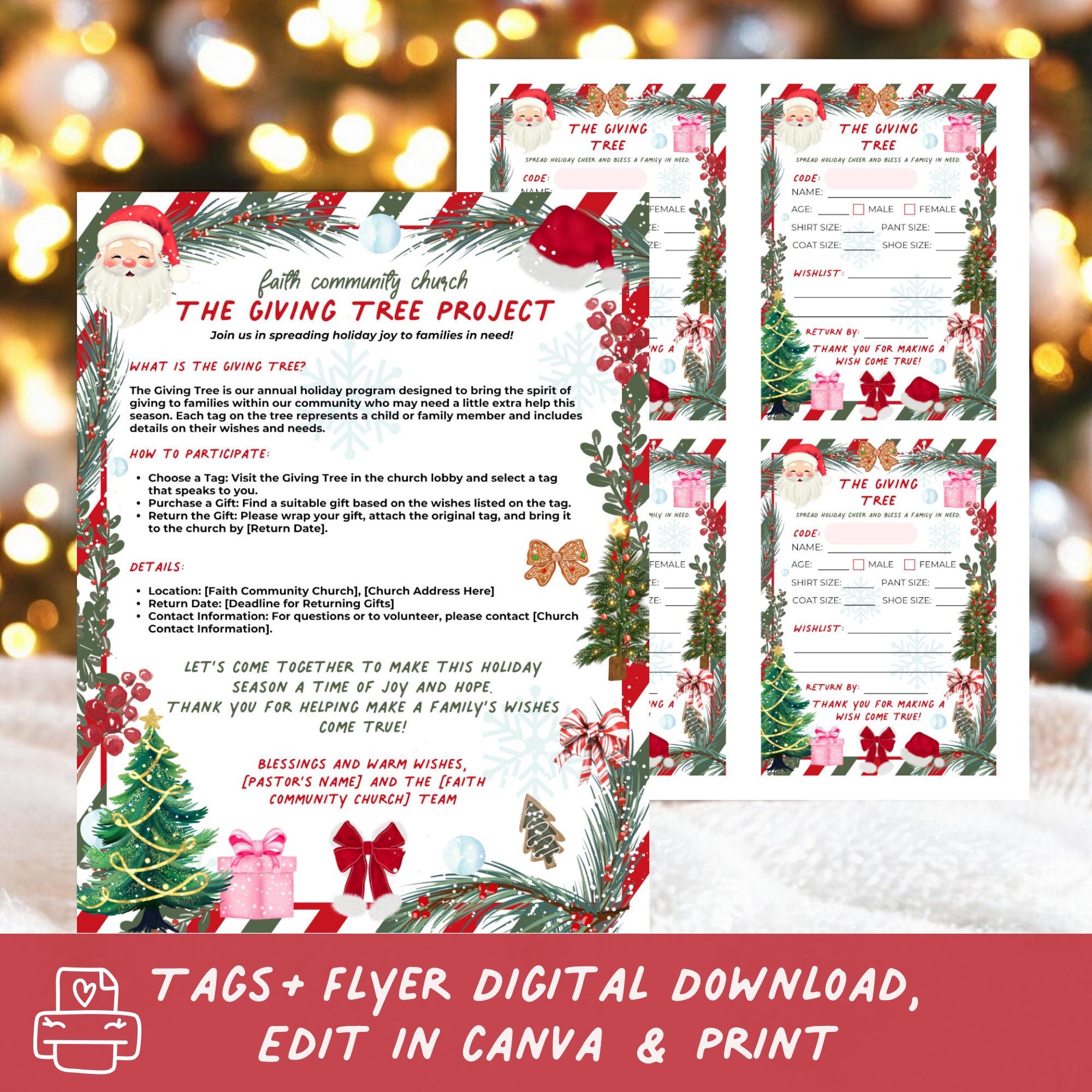 Giving Tree Gift Tag Flyer | Editable Christmas Charity Templates ...