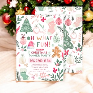 Oh What Fun Christmas Printable Invitation: Pink Christmas Whimsical ...