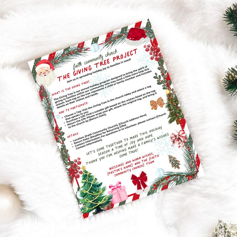 Giving Tree Gift Tag Flyer | Editable Christmas Charity Templates ...