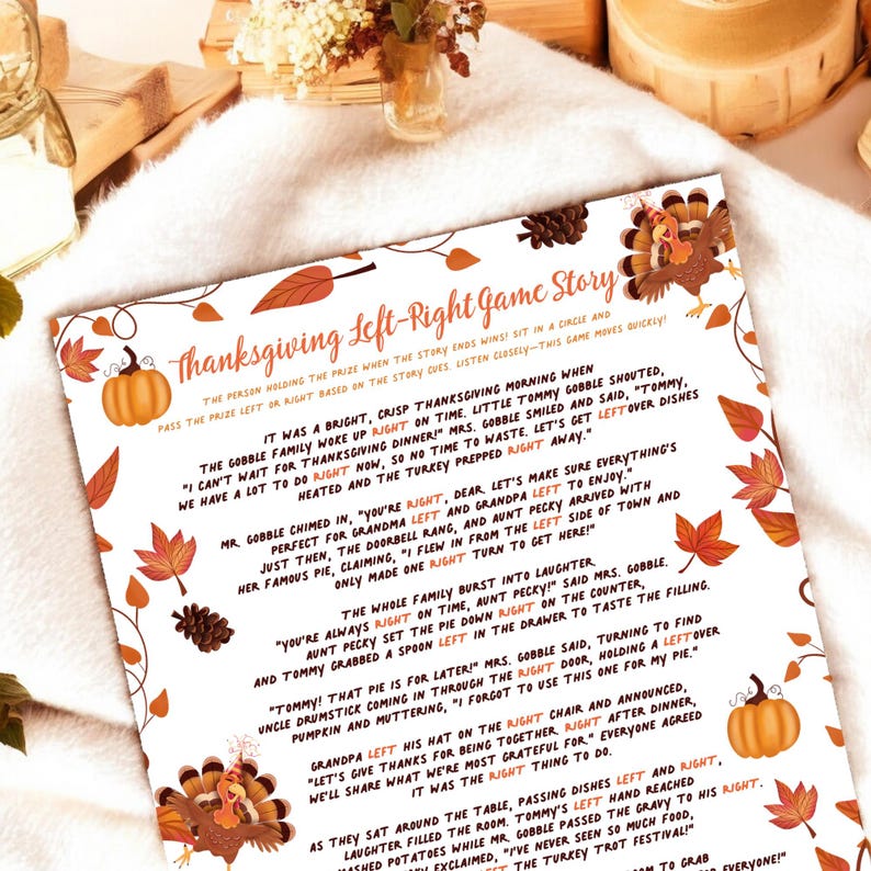 Thanksgiving Left Right Game, Family Friends Activity (digital Download ...