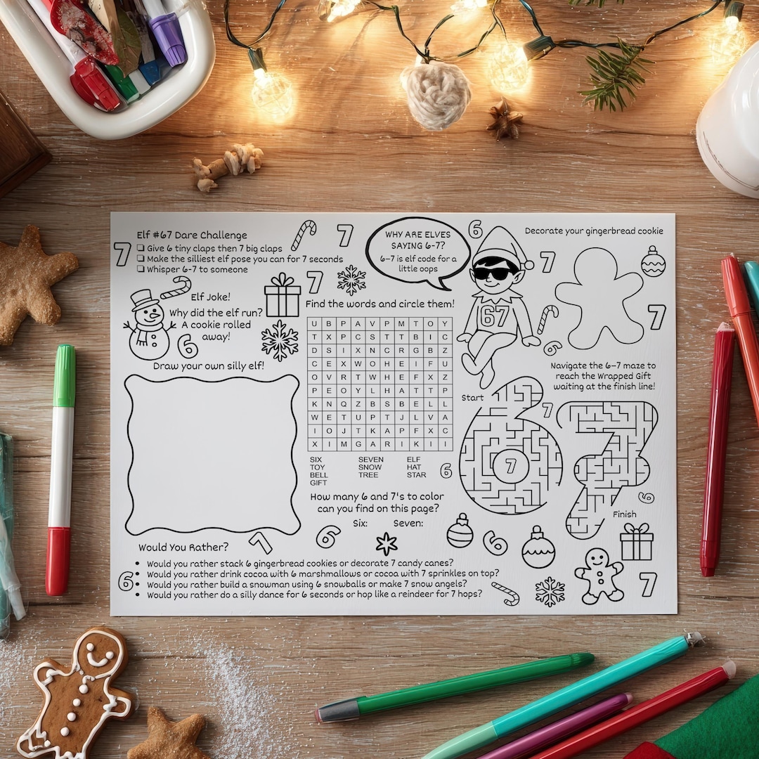 Elf 67 Coloring Activity Sheet Printable: Six Seven Meme Funny ...