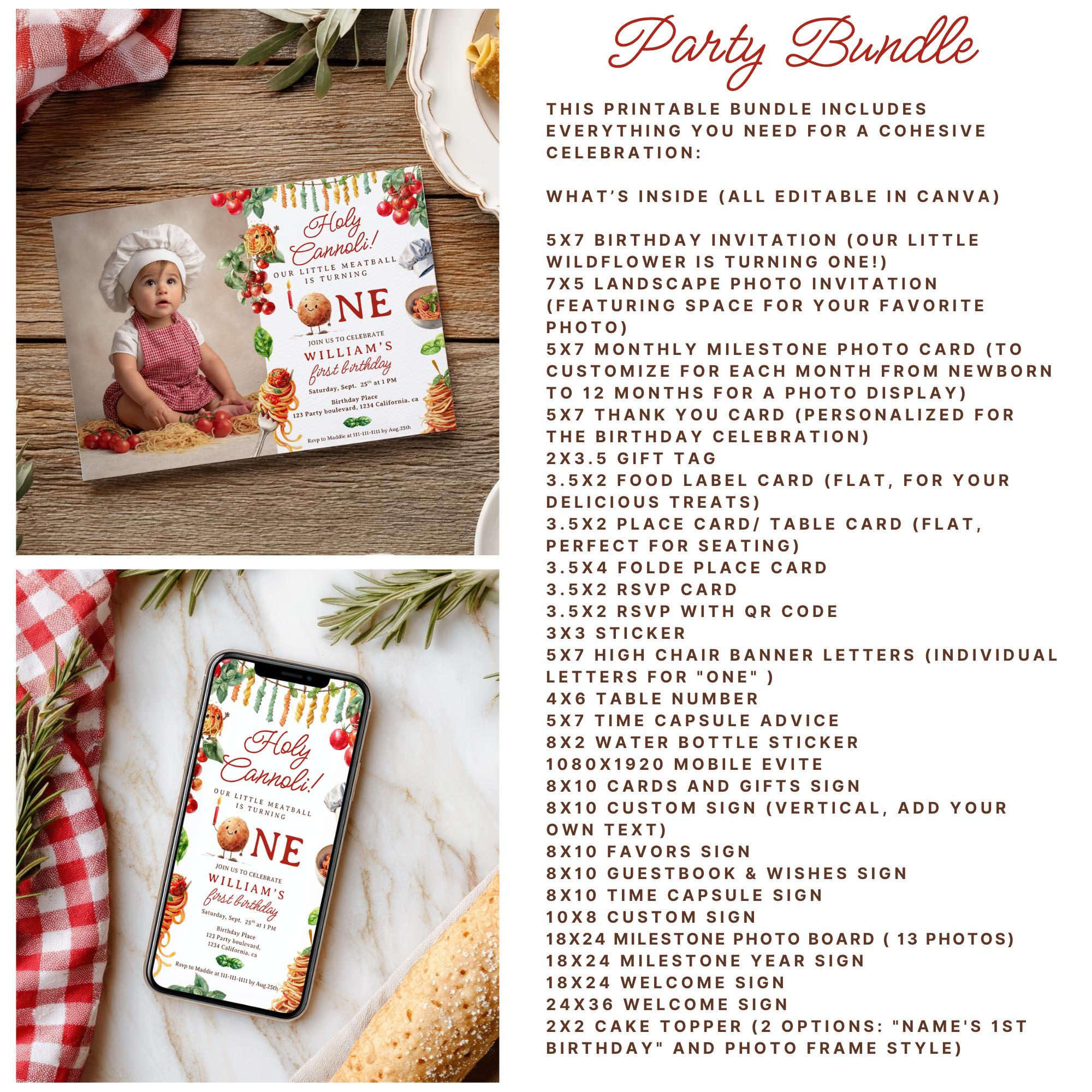 Printable Holy Cannoli Our Little Meatball One: 1st Birthday Invitation ...