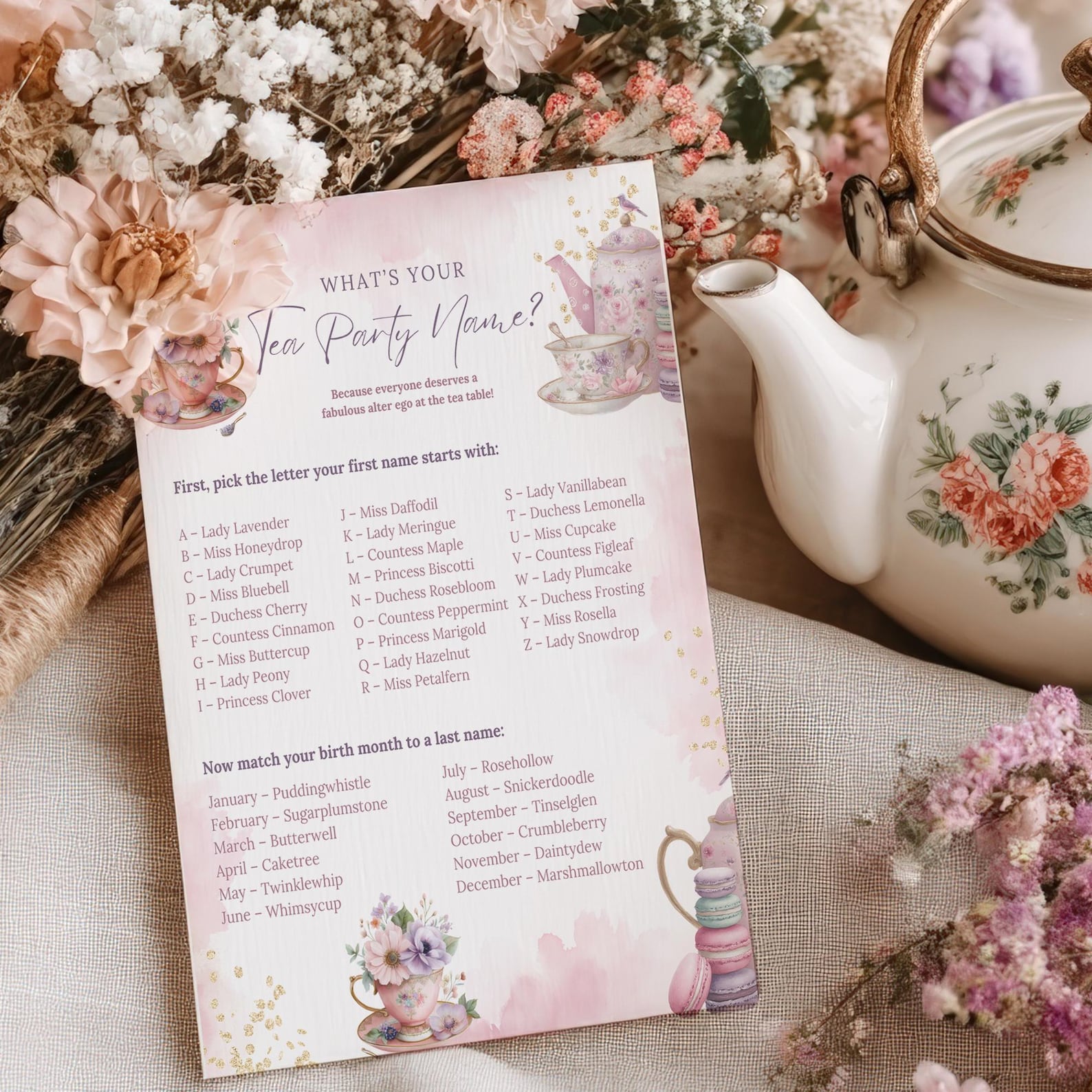 Printable What's Your Tea Party Name Game: Printable Activity for Kids ...