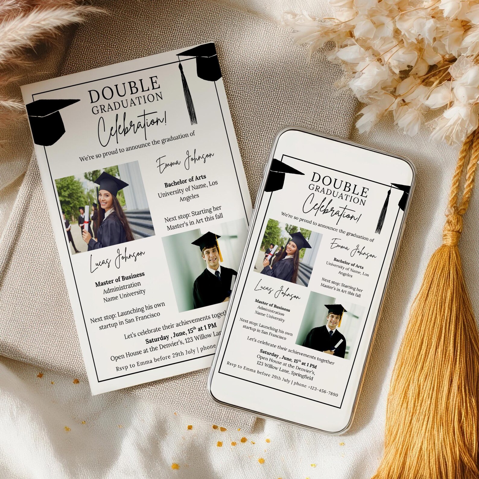 Printable Double Graduation Invitation Announcement & Evite: Dual Grad ...