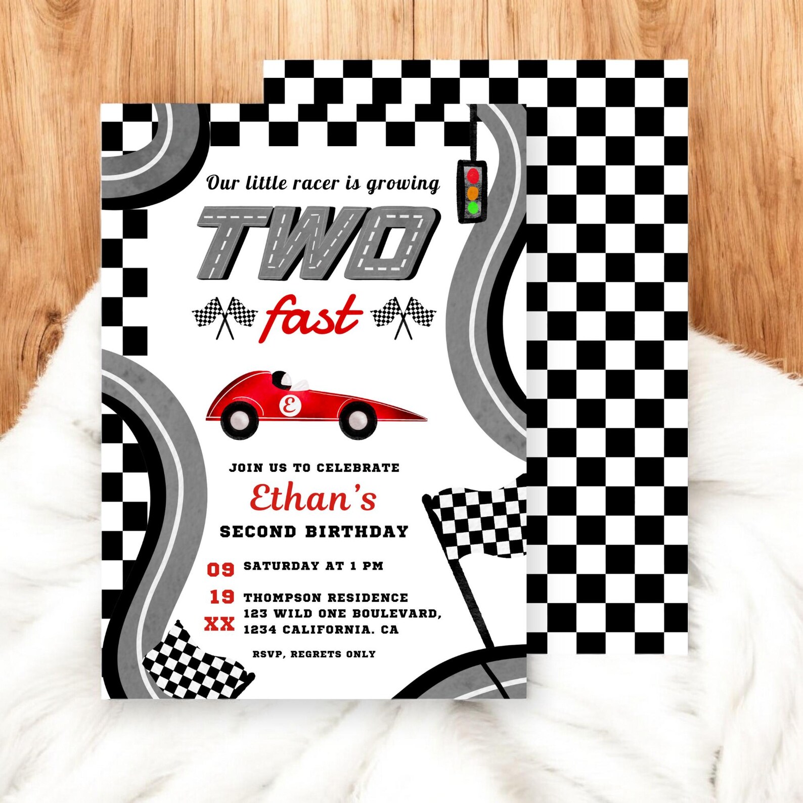 Editable Two Fast Racing Car 2nd Birthday Party Invitation: Printable ...