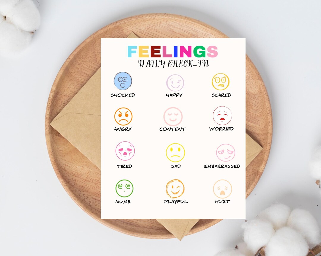 Emotional Emoji Check-in Card, Daily Mood Tracker Card, Self-reflection ...