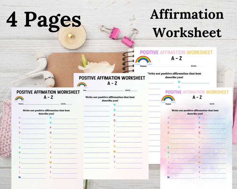 A to Z Positive Affirmation Worksheet, Self Care Printable, Daily ...