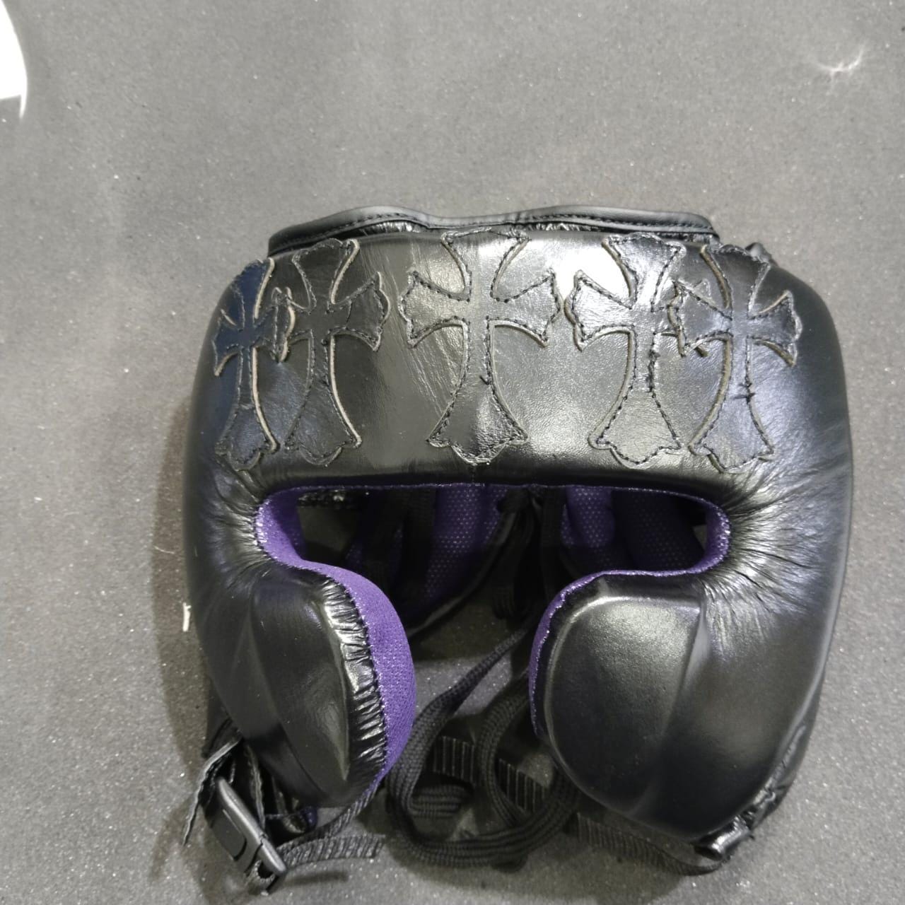 Custom Black Leather Boxing Gear Set With Chrome Heart Cross Stitching ...