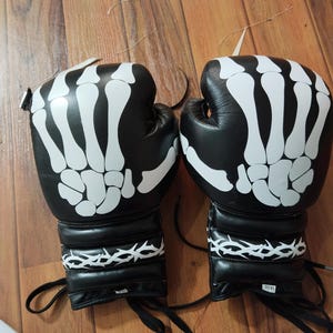 Customized 14 Oz Skeleton Boxing Gloves- Black Color, Cowhide Leather ...