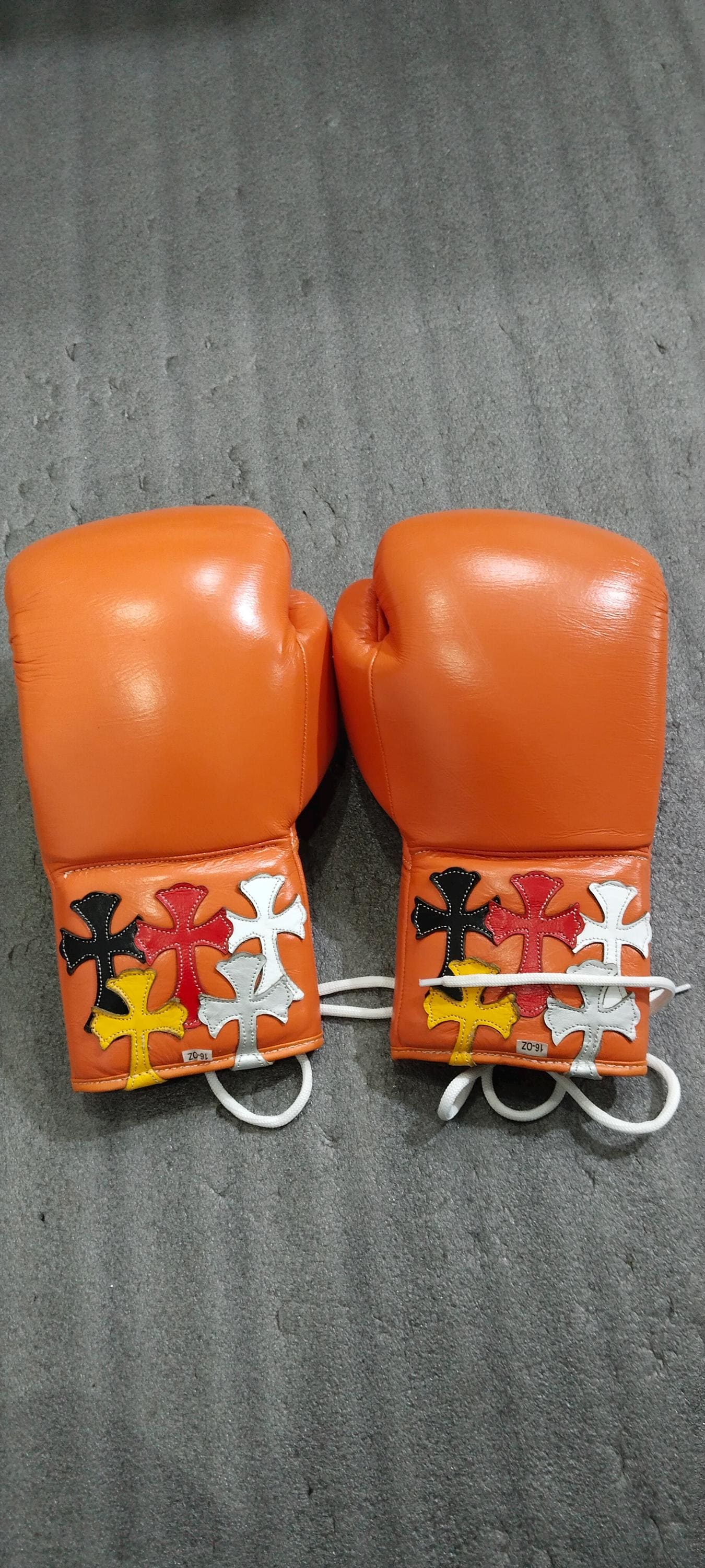 Handmade Orange Leather Boxing 16 Oz Gloves With Chrome Heart Cross ...
