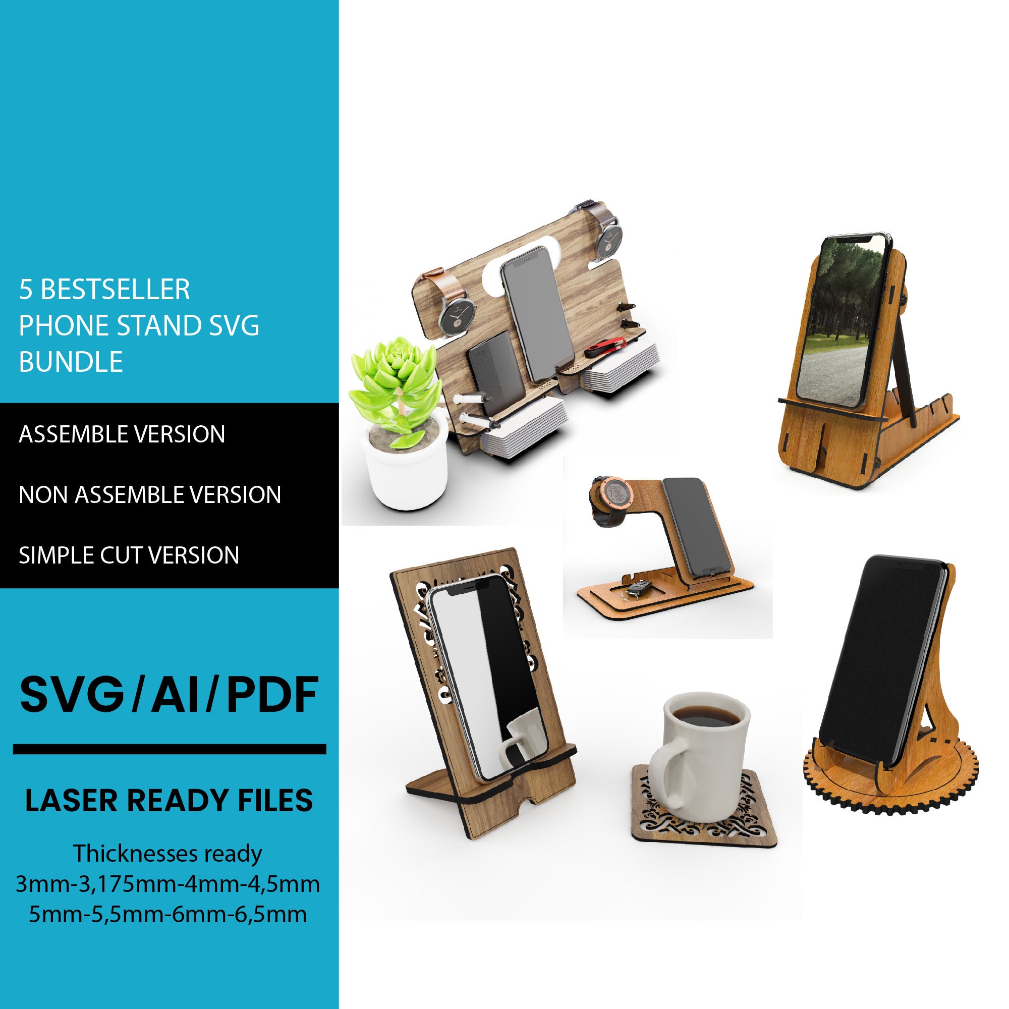 Laser Cut SVG Phone Stand Bundle Glowforge Ready Digital Download ...