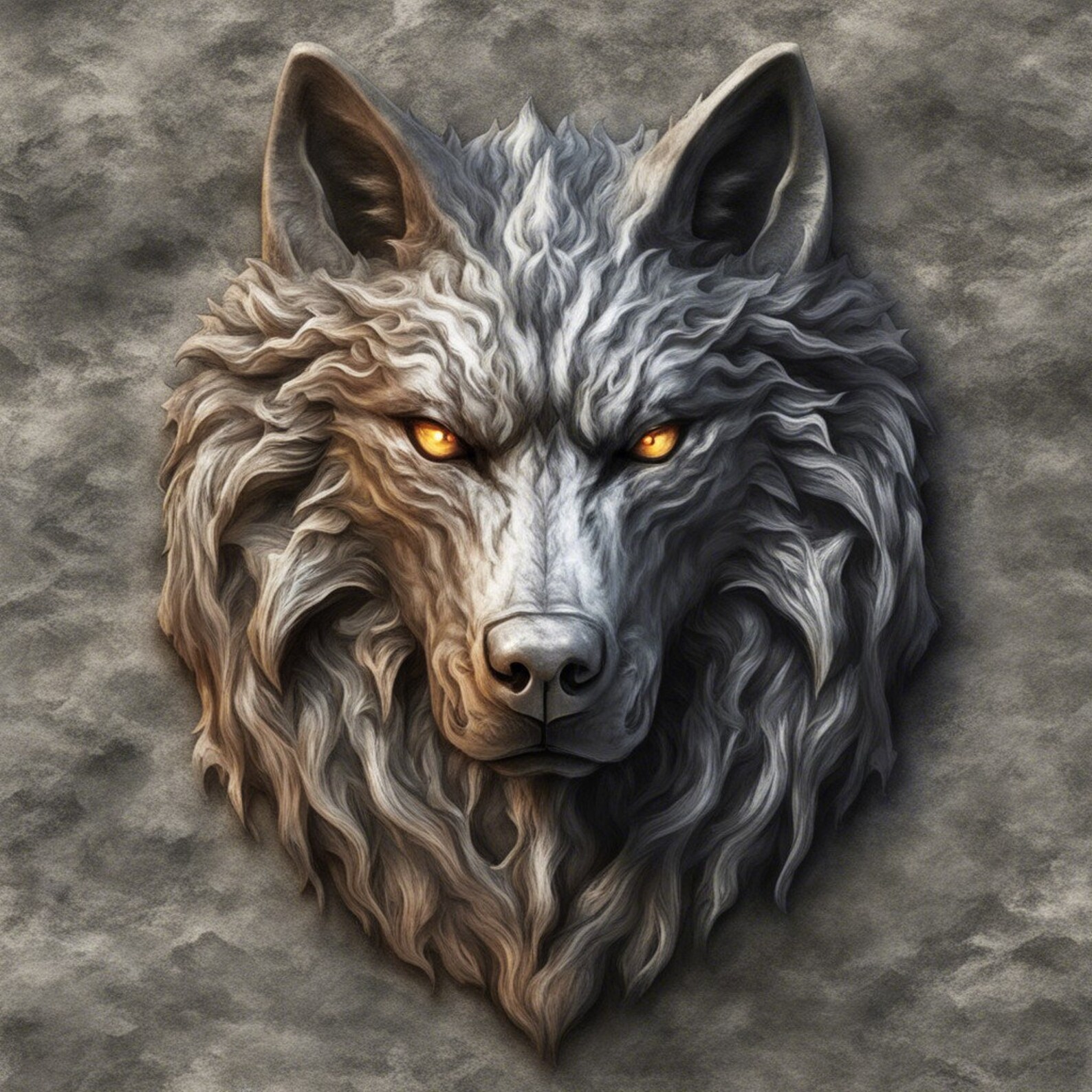 Stone Wolf Heads PNG Art Files for Laser and 3D Engraving Patterns, Png ...