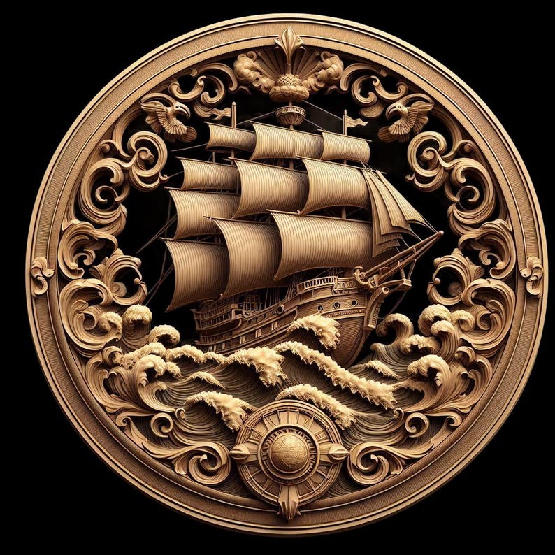 Pirate Ships Laserburn Engrave Files Wooden Round Coasters Bundle 3D ...