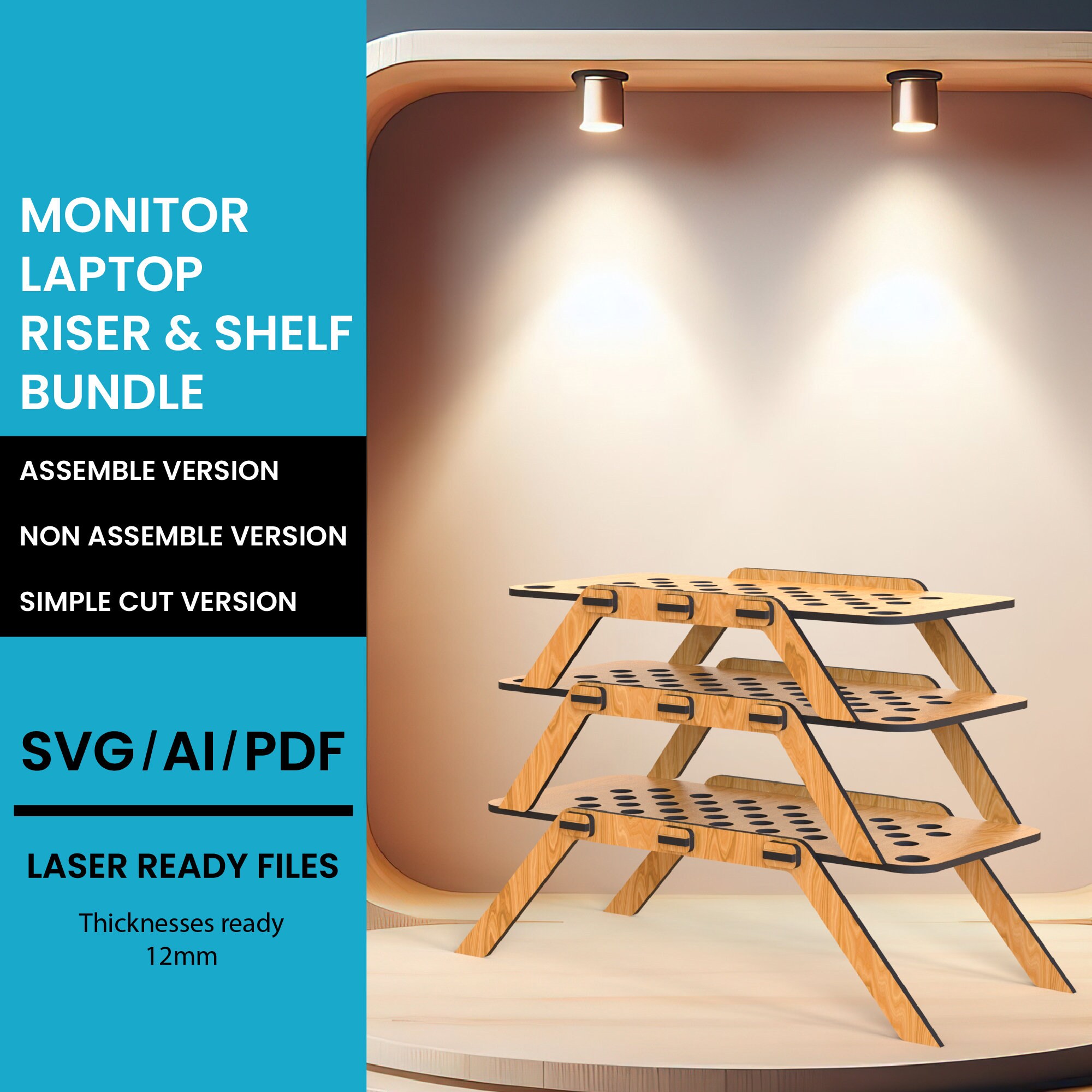 Lasercut Digital Files: Monitor Laptop Riser Stand Bundle for Glowforge ...