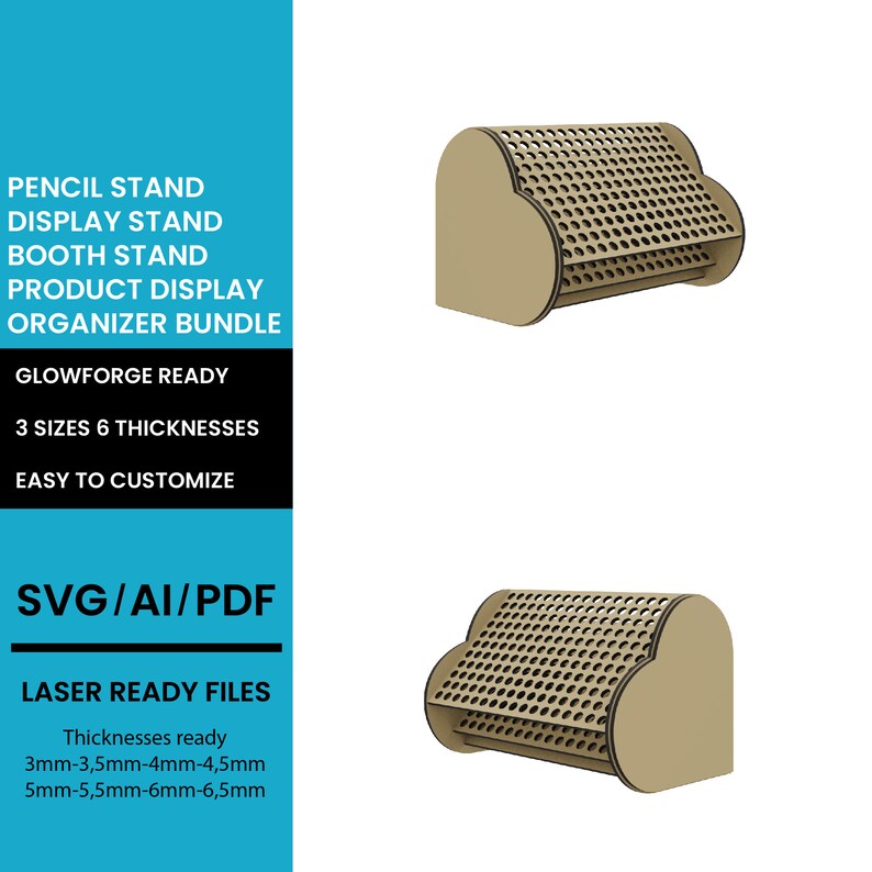 Laser-cut SVG Pencil Holder Digital File for Glowforge, DXF Compatible ...