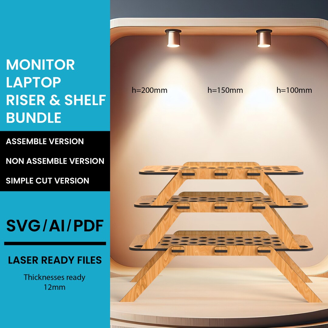 Lasercut Digital Files: Monitor Laptop Riser Stand Bundle for Glowforge ...