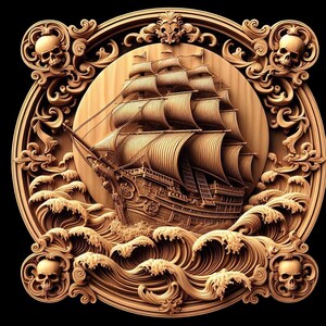 Pirate Ships Laserburn Engrave Files Wooden Round Coasters Bundle 3D ...