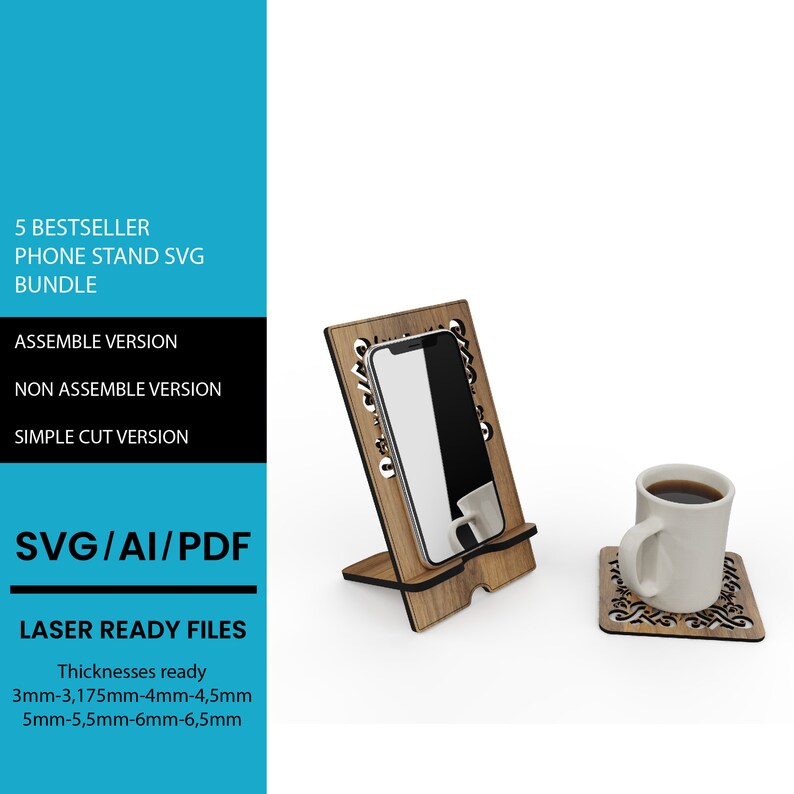 Laser Cut SVG Phone Stand Bundle Glowforge Ready Digital Download ...