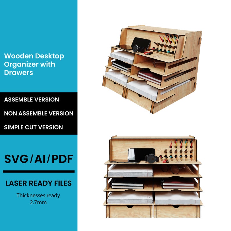 Lasercut Big Office Organizer SVG File for Glowforge and Laser Cutters ...