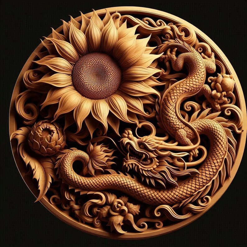 Laserburn Engrave Files Wooden Dragon Sunflower Bundle 3D Laser ...