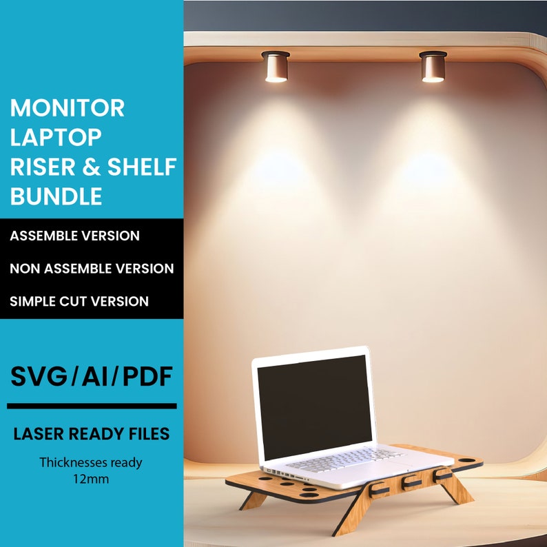 Lasercut Digital Files: Monitor Laptop Riser Stand Bundle for Glowforge ...