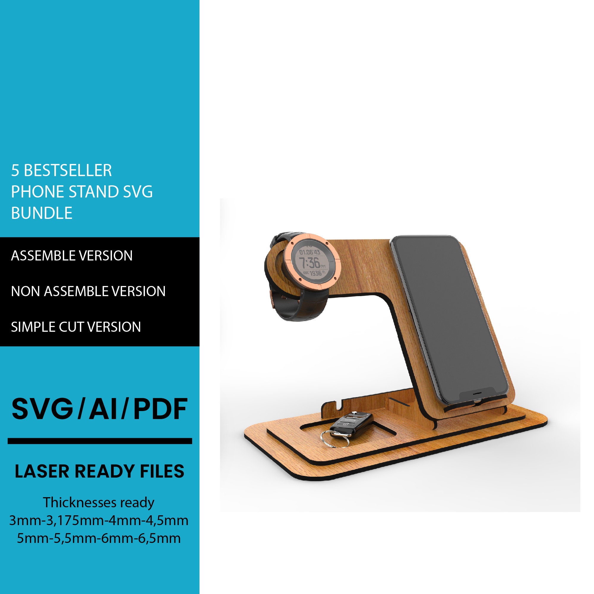 Laser Cut SVG Phone Stand Bundle Glowforge Ready Digital Download ...