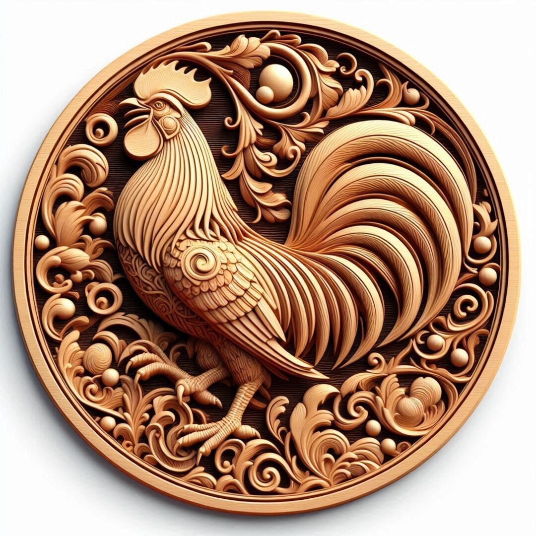 3D Rooster Wooden Engraving Digital PNG Art Patterns Bundle, Png Art ...
