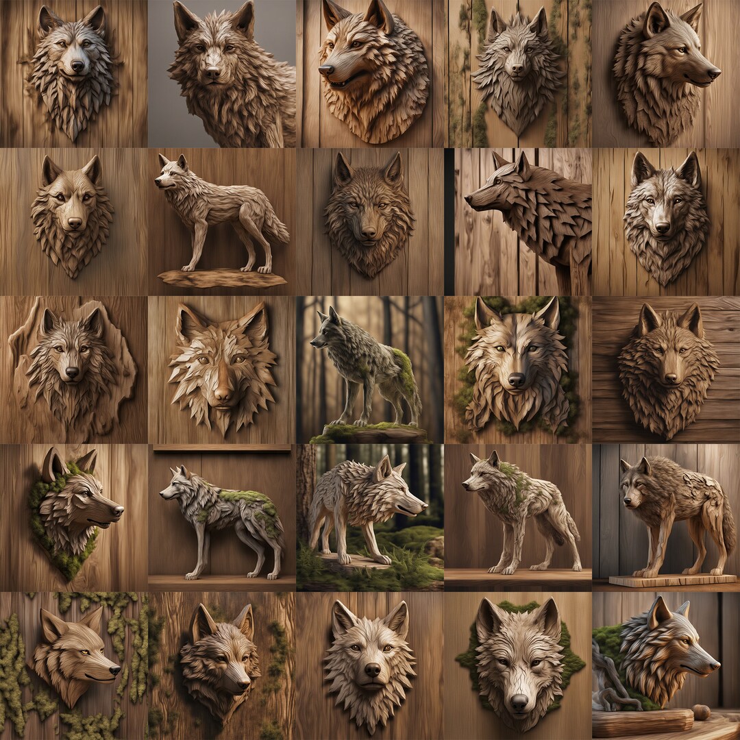 Wooden Wolves PNG Art Files for Laser and 3D Engraving Patterns, Png ...