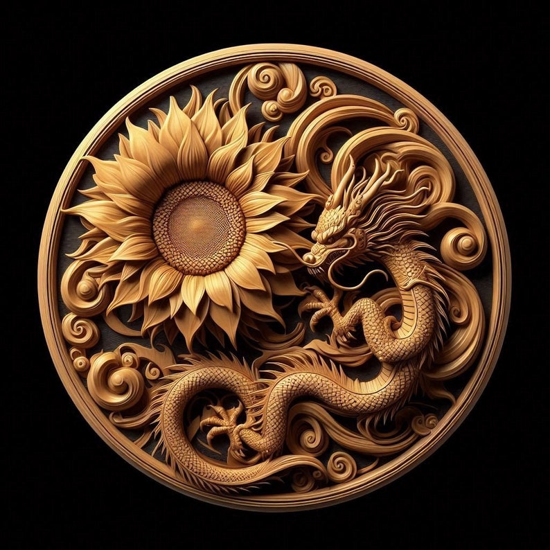 Laserburn Engrave Files Wooden Dragon Sunflower Bundle 3D Laser ...