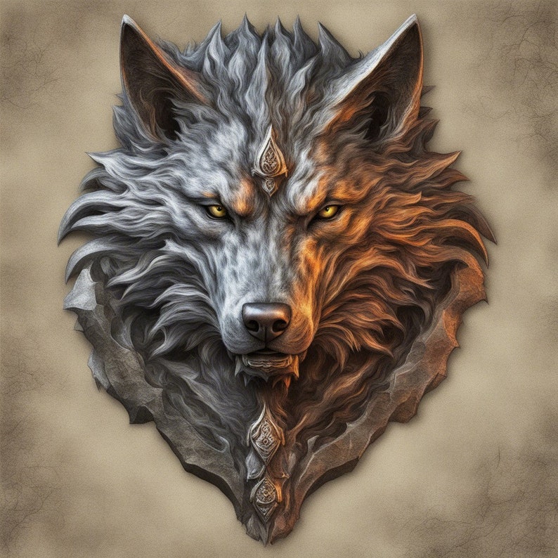 Stone Wolf Heads PNG Art Files for Laser and 3D Engraving Patterns, Png ...