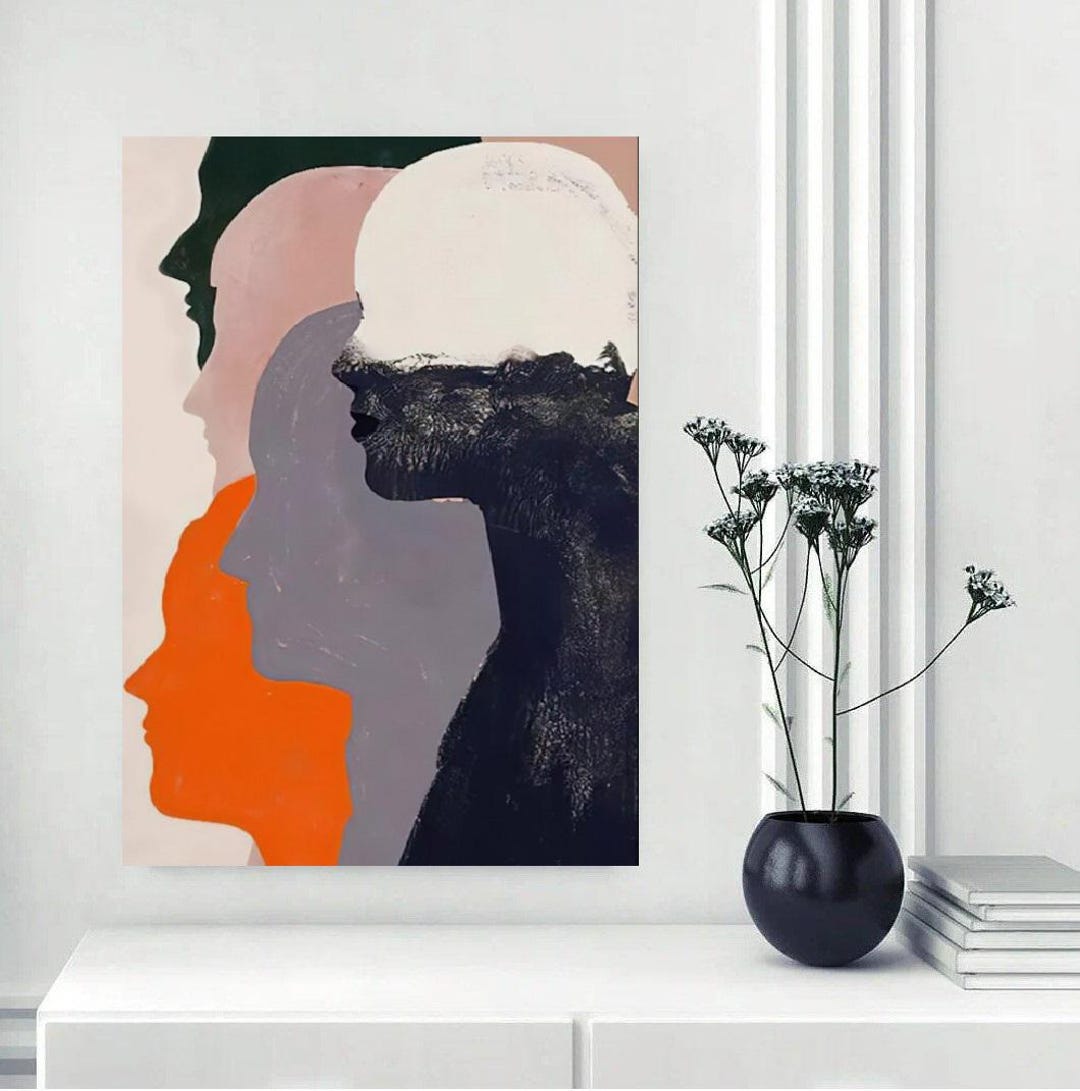 Colorful Human Face Figure Oil Paintings Handmade Abstract Minimalist ...
