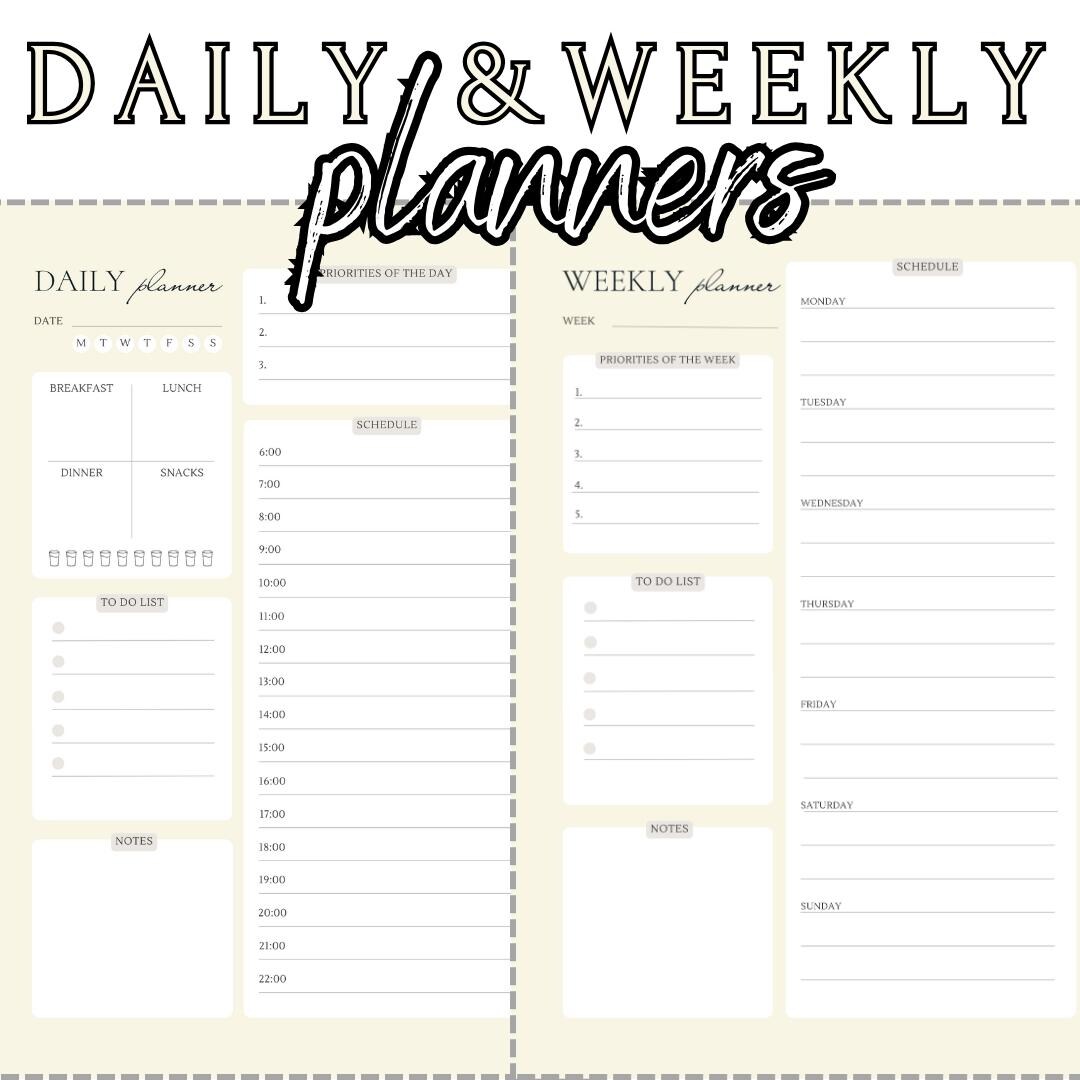 Digital Day and Week Planner, Printable Daily Weekly to Do List ...