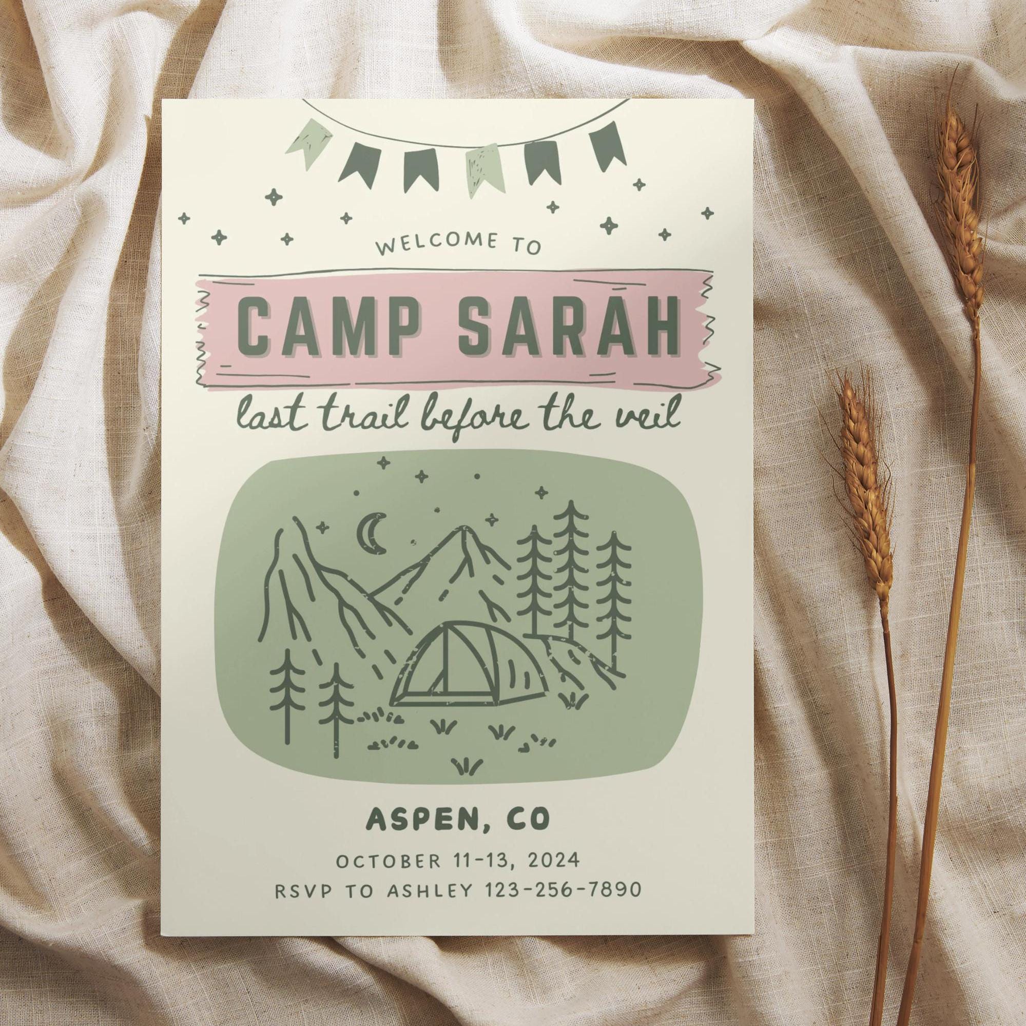 Camp Bachelorette Party Invitation and Itinerary Template Mountain ...