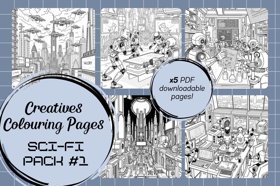 Set of 5 Futuristic Sci-fi Colouring Pages / Digital Printable / Easy ...