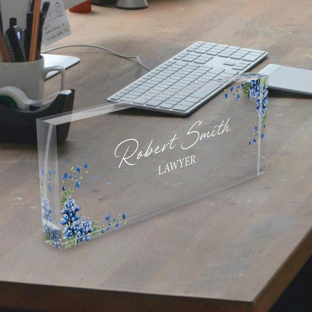 Blue Flower Name Plate, Marble Design Name Plate, Acrylic Name Plate ...