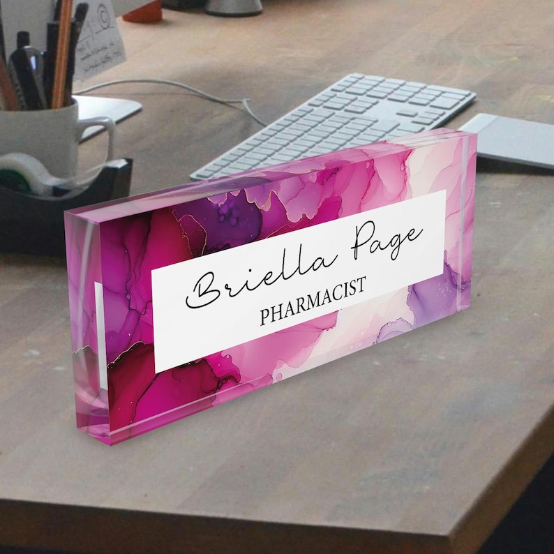 Personalized Name Plate for Desk, Flowers Wild Design on Clear Acrylic ...
