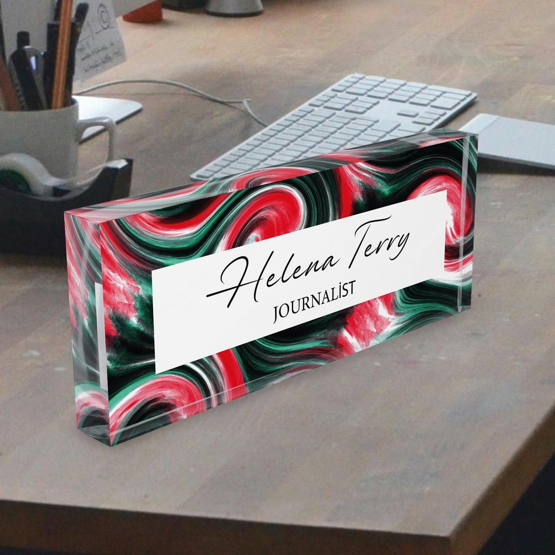 Personalized Name Plate for Desk, Flowers Wild Design on Clear Acrylic ...