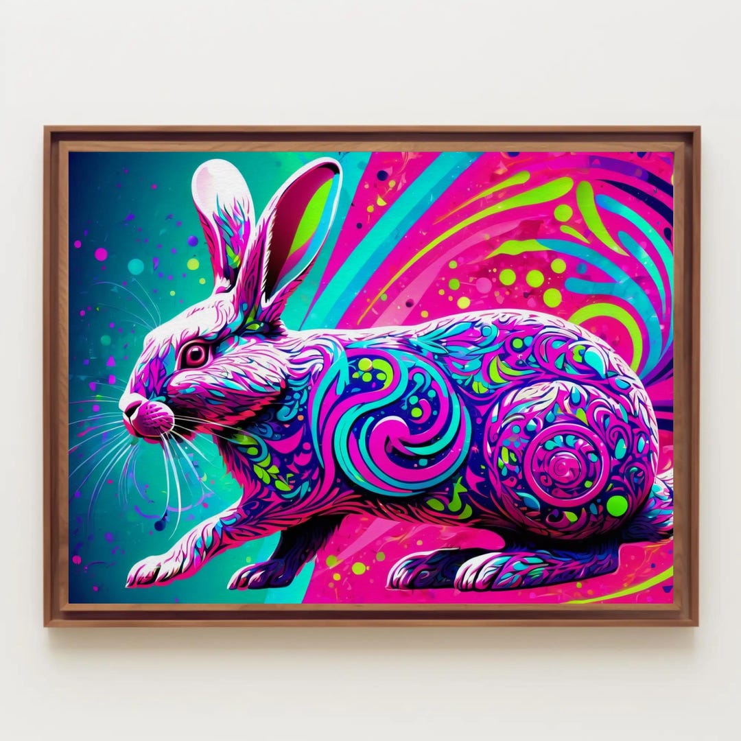 Cosmic Rabbit Pop Art Print: AI Generated Home Decor (digital Download ...