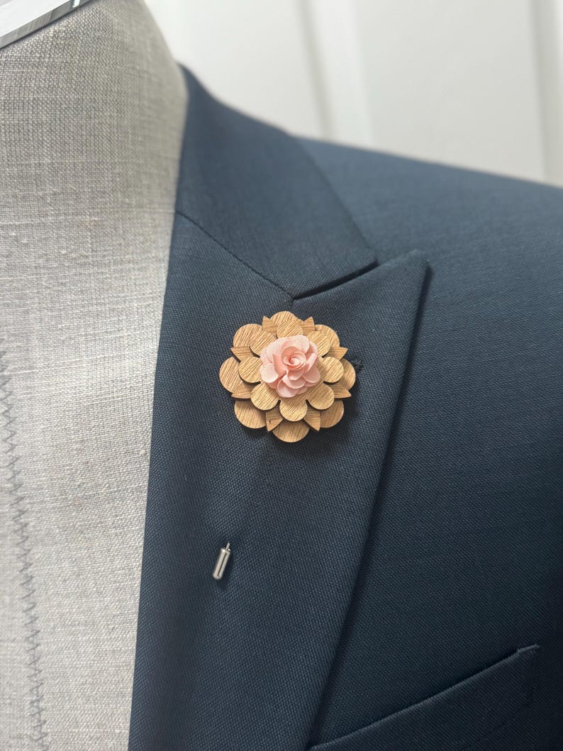 Men Wooden Pin With Flower, Wooden Brooch Pin, Wedding Groomsmen Pin ...