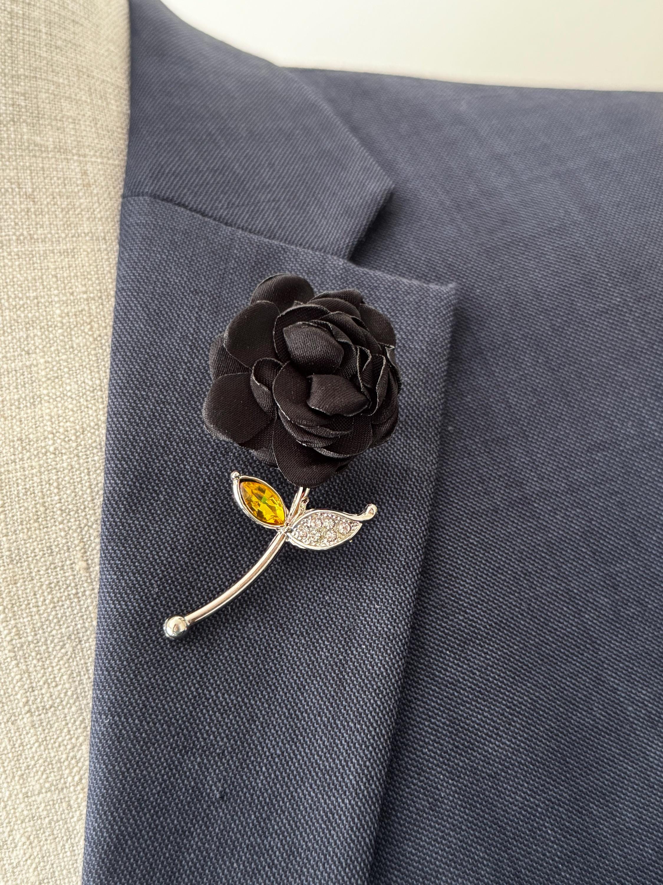 Rose Flower Lapel Pin With Stones for Men, Women, Wedding, Groomsmen ...