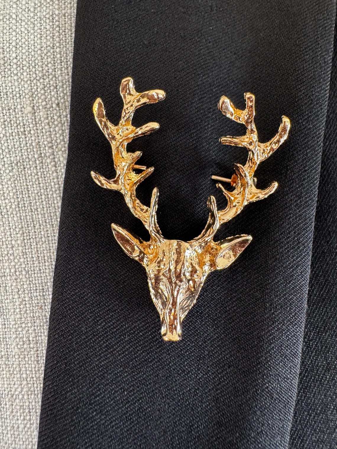 Gold Stag Head Brooch Pin – Men’s Lapel Pin, Deer Antler Pin, Vintage ...