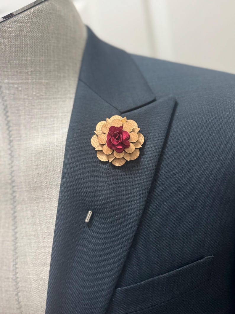 Men Wooden Pin With Flower, Wooden Brooch Pin, Wedding Groomsmen Pin ...