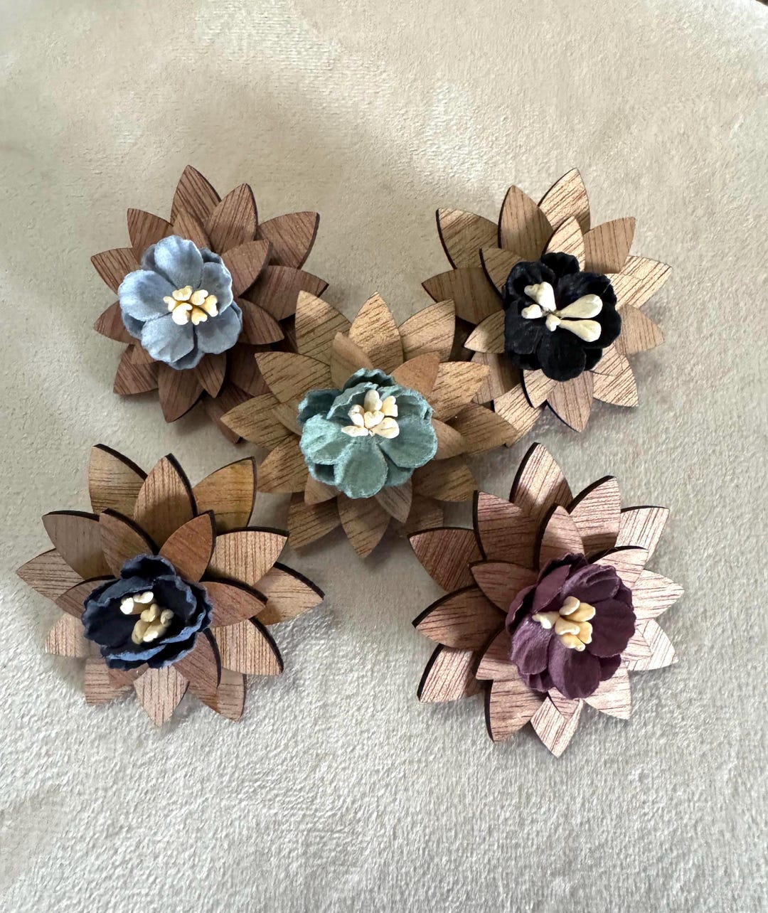 Handmade Wooden Flower Pins, Laser Cut Floral Brooch, Rustic Wood ...