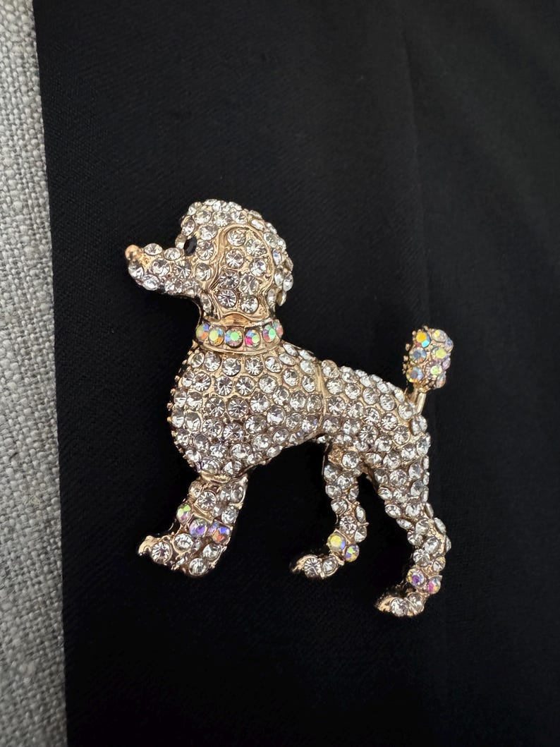 Rhinestone Poodle Dog Brooch Pin, Crystal Poodle Pin, Vintage Style Dog ...