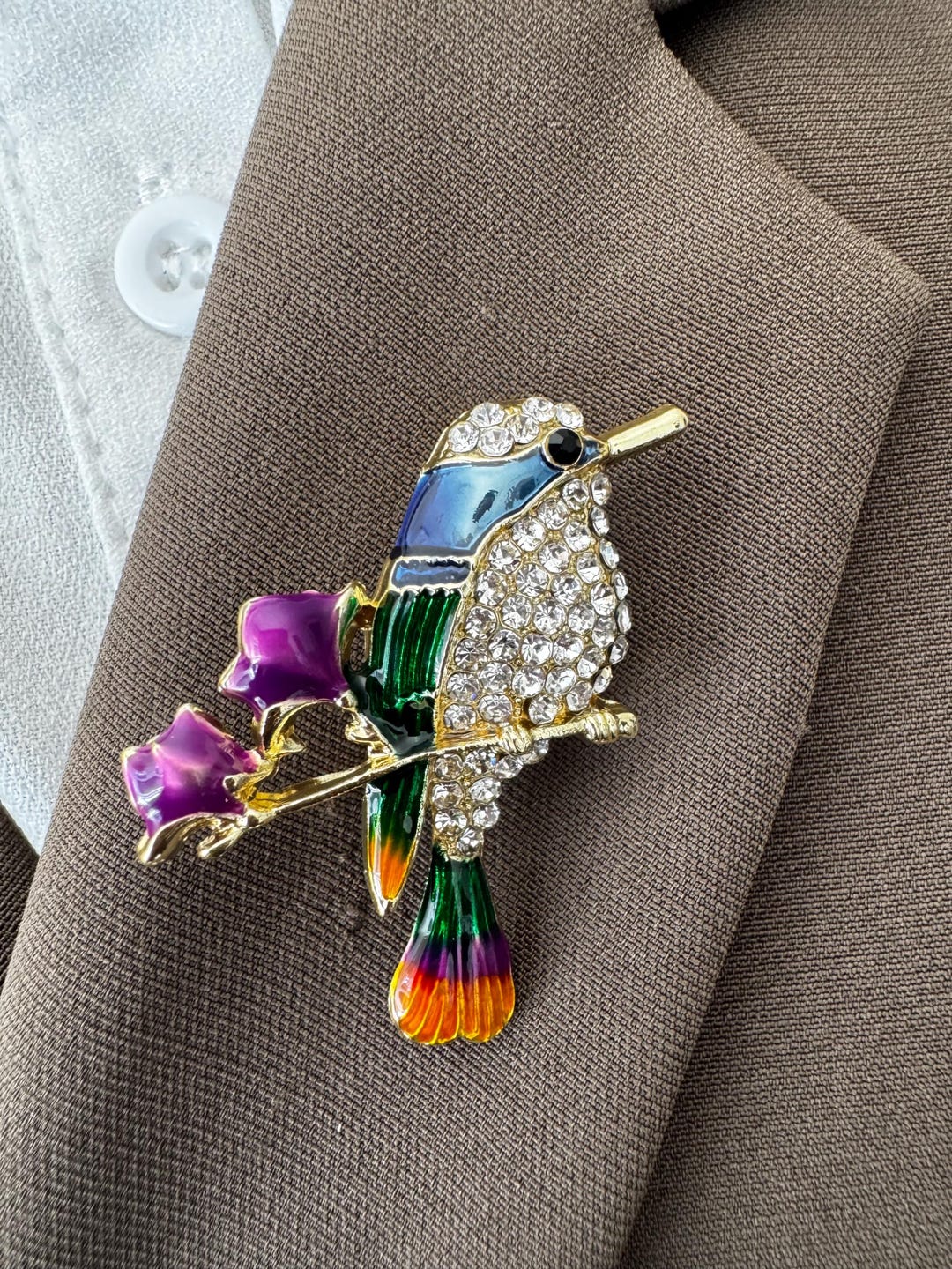 Elegant Bird Crystal Brooch Lapel Pin: Multicolored Women's Decor - Etsy
