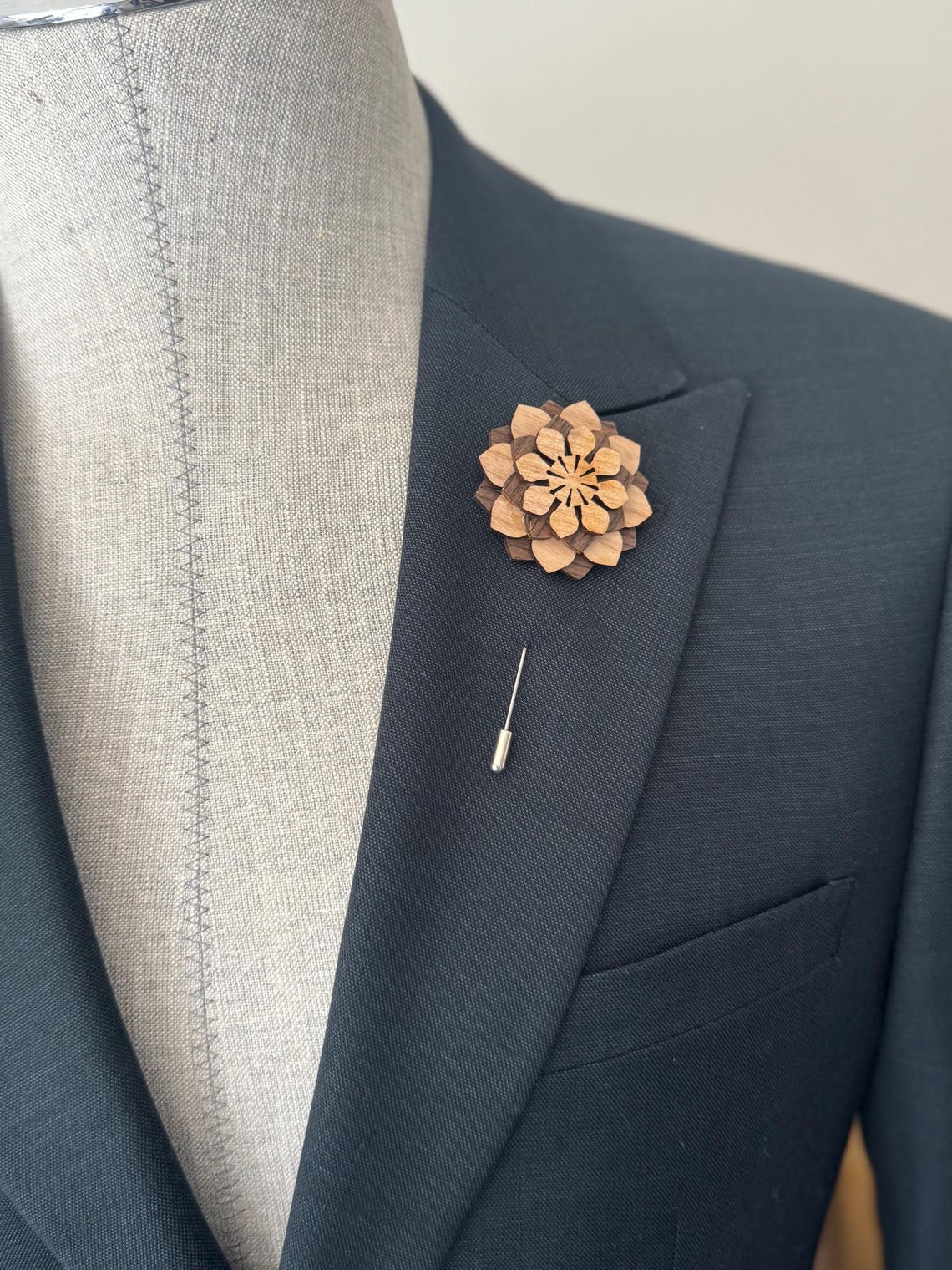 Men Wooden Lapel Flower Pin, Handmade Wood Brooch Pin, Wedding ...