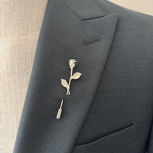 Rose Flower With Leaf Lapel Pin for Men, Wedding Groomsmen Boutonniere ...