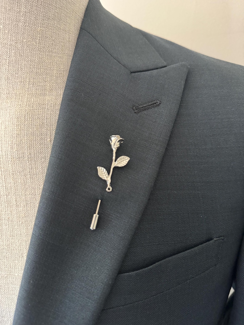 Rose Flower With Leaf Lapel Pin for Men, Wedding Groomsmen Boutonniere ...