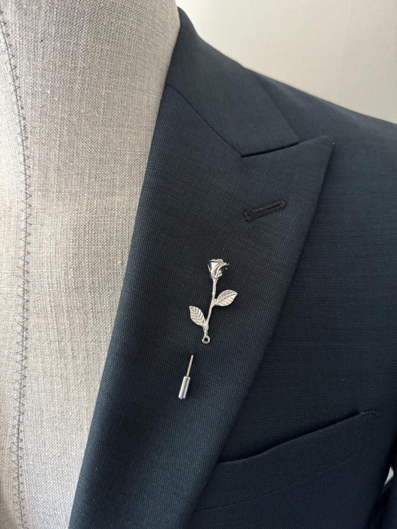 Rose Flower With Leaf Lapel Pin for Men, Wedding Groomsmen Boutonniere ...