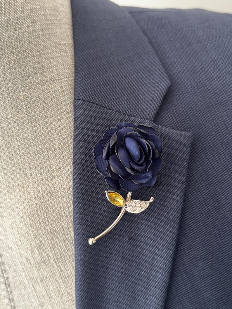 Rose Flower Lapel Pin With Stones for Men, Women, Wedding, Groomsmen ...